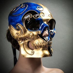 ILOVEMASKS | Accessories | Venetian Full Face Skull Halloween Mask Gold ...